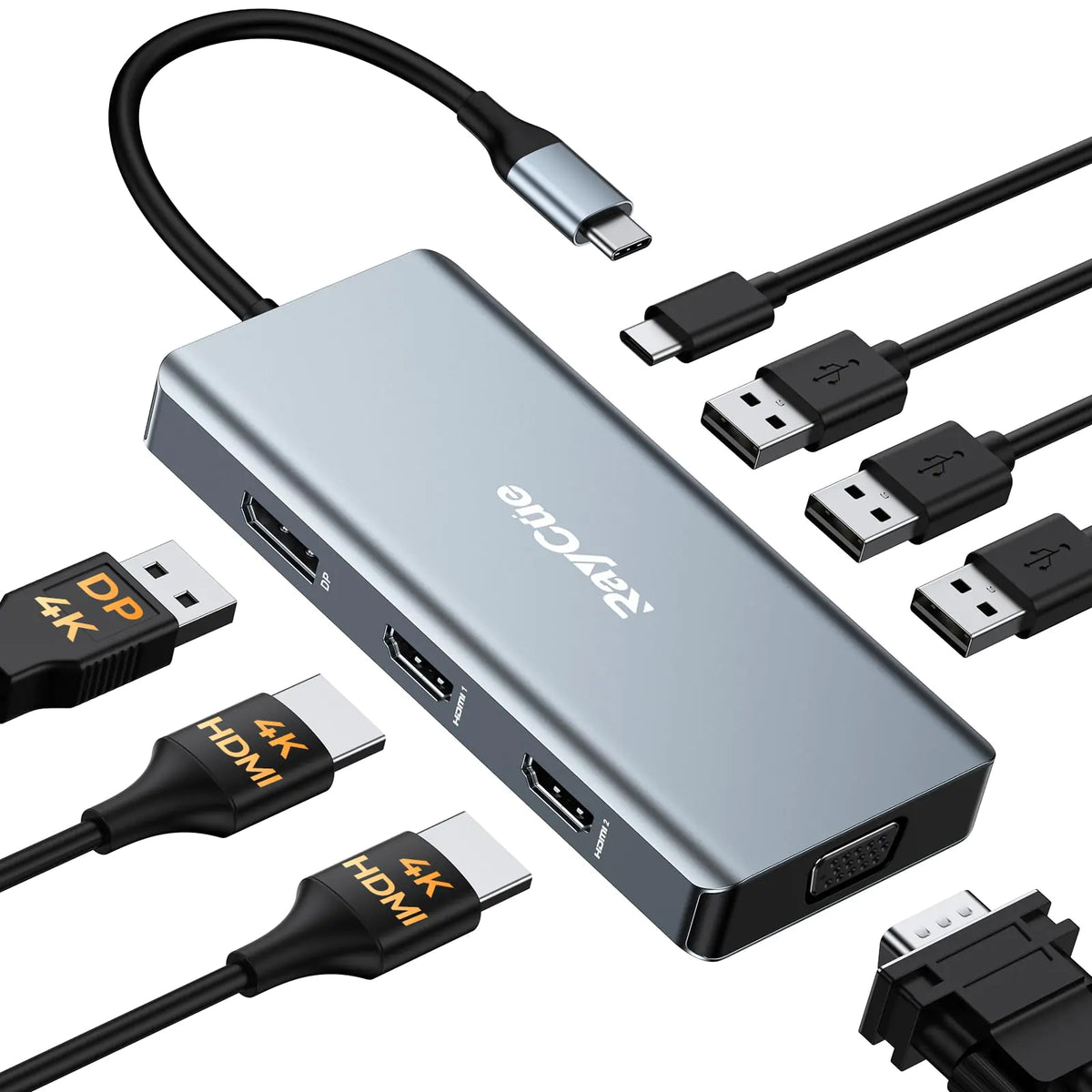 8-in-1 USB-C Docking Hub – Dual 4K HDMI, VGA, USB 3.0, and 100W PD Cha ...
